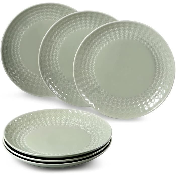Assiettes Plates Porcelaine 6 piècesGris Vert Assiette à Dîner Services ...