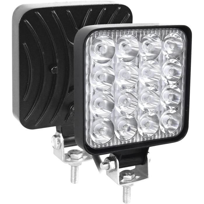 Carré Phare de Travail à led, 2pcs 48W phare moto led 12V Rampe Phares ...