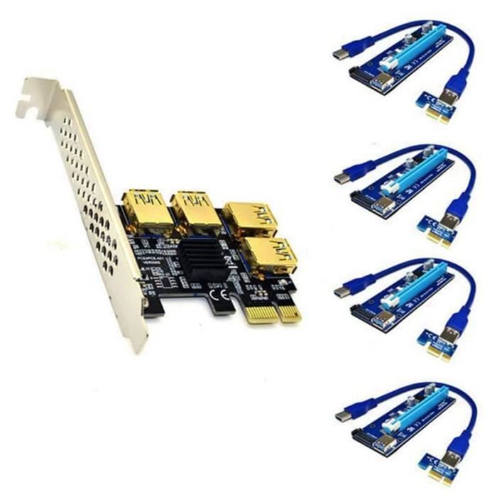 PCIe 1 à 4 PCI Express 16X Slots Carte Riser PCI-E 1X à 4 PCI-E Slot Adaptateur USB 3.0 Port ...