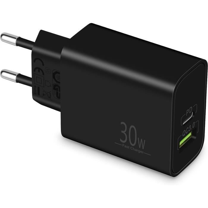Chargeur Usb C 30W À 2 Ports (Type-C-A), Prise Usb C Avec Pd3.0-Qc3 ...