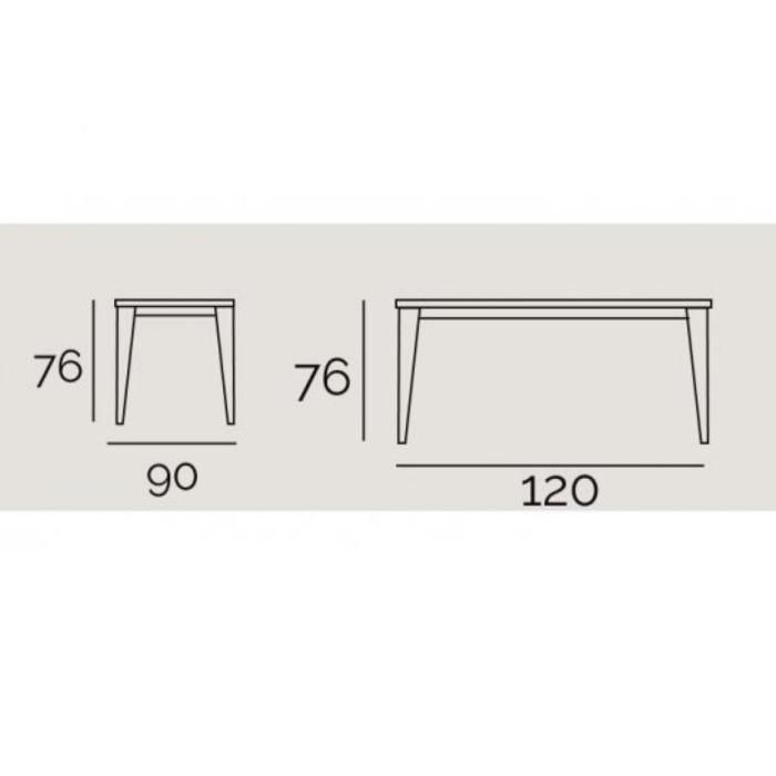 Table repas GEO 4 couverts 120 x 90 x 76 cm pieds chêne plateau verre ...