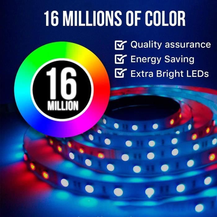 Ruban LED 10M Étanche Bande LED RGB 5050 300 LEDs IP65 Ruban Led Multicolore Contrôlé par ...