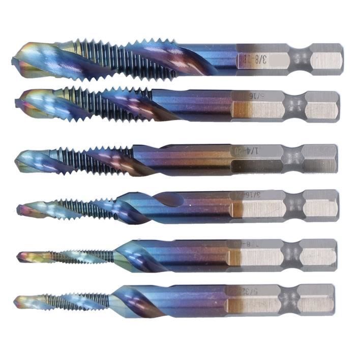 Shipenophy Kit de taraudage composé de filetage en pouces 6 pièces ensemble de forets combinés ...