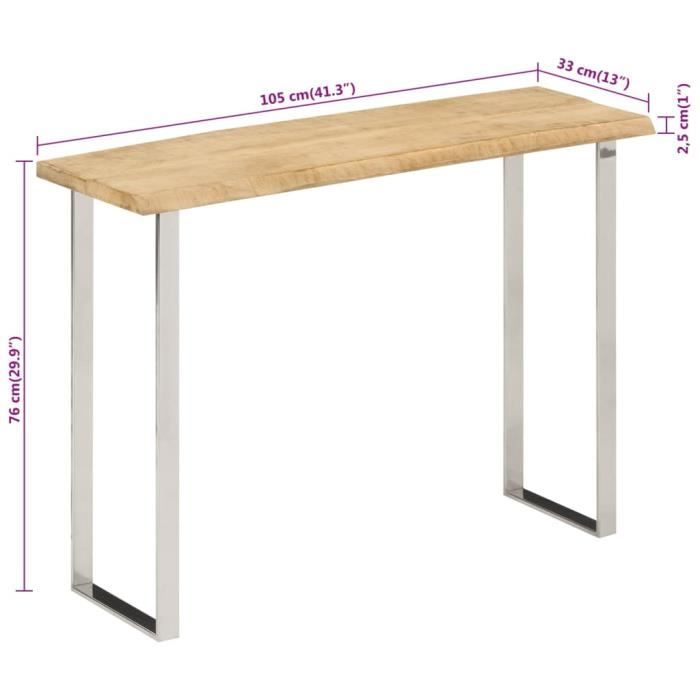 TAM Table console à live edge 105x33x76 cm bois de manguier massif ...