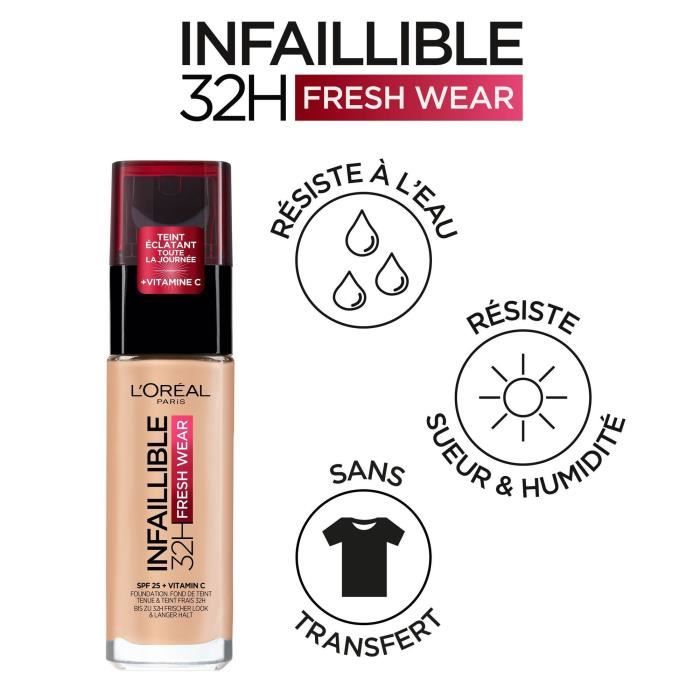 L'Oréal Paris Infaillible Fond de Teint 32H teinte 145 30ml - Cdiscount ...
