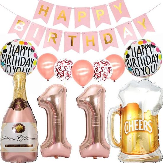 Ballon 11 Ans Anniversaire Fille, Or Rose Décoration D'Anniversaire 11 ...