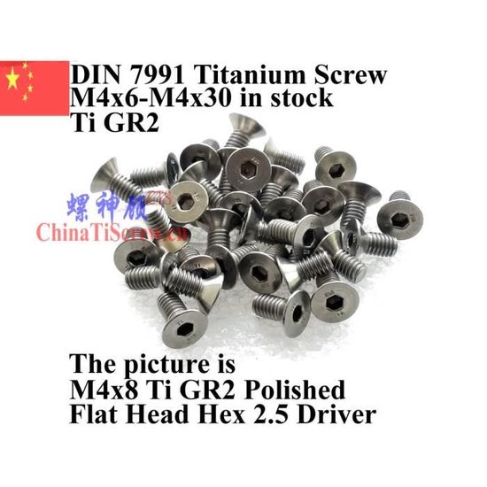 M4-15mm-10 pcs Ti GR2 -Vis en titane DIN 7991 M4 M4x6 M4x8 M4x10 M4x12 ...