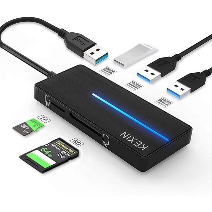 Hub usb 3.0 vers 3 ports usb 3.0 et lecteur de carte tf sd, 5 en 1 adaptateur multi ports, hub ...