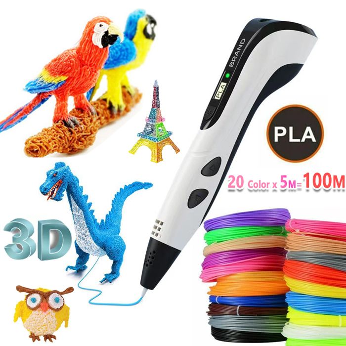 Filament PLA 5M 20 couleurs pour stylo 3D enfants, écran LCD, peinture graffiti 3D éducative DIY ...