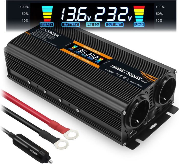 Yinleader convertisseur 12v 220v 1500W /3000W convertisseur de Tension avec écran LCD USB Noir1 ...