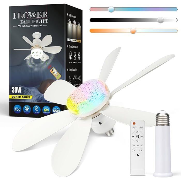 Ventilateurs de plafond avec éclairage, douille E27 et télécommande ...