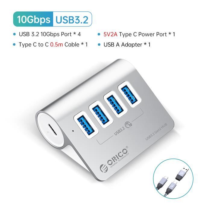 4 ports USB 10 Gb-s - ORICO USB HUB 10Gbps USB Dock Station Aluminium ...