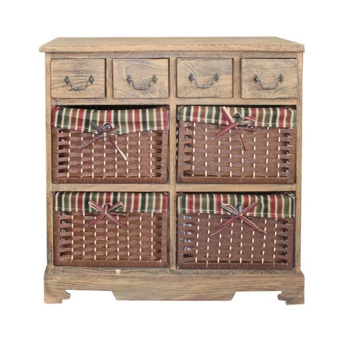 Commode Meuble de Rangement 8 Tiroirs Bois Osier Marron Chambre Entree ...