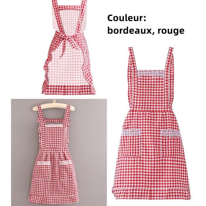 Tablier de cuisine - Bordeaux et Rouge - Coton - 95x70 cm - 2 pièces - Cdiscount Maison
