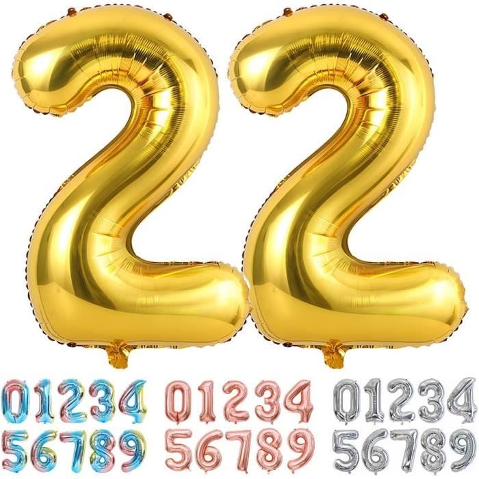 Foil Ballons Chiffre 22 Or, Grands Doré Ballon Numéro 0 1 2 3 4 5 7 8 ...