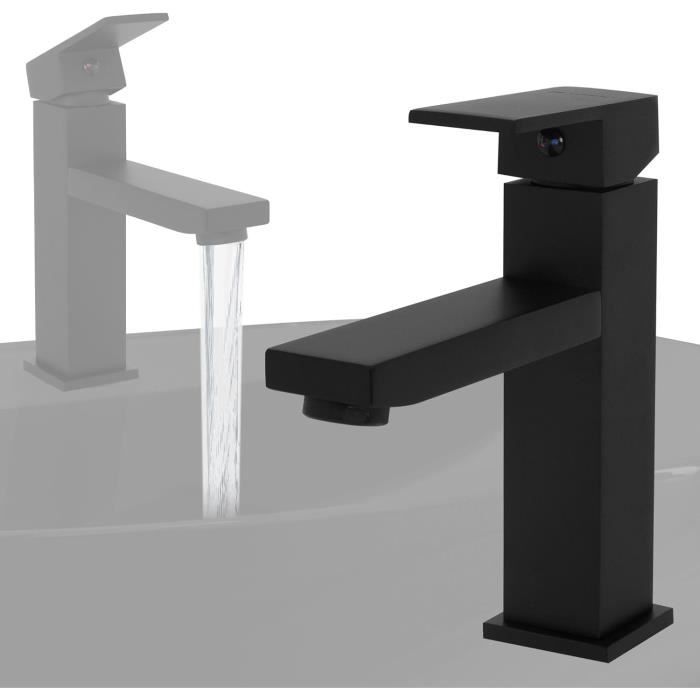 Robinet De Lavabo Pour Salle De Bain, Noir Mat, Inox-Laiton, Angulaire ...