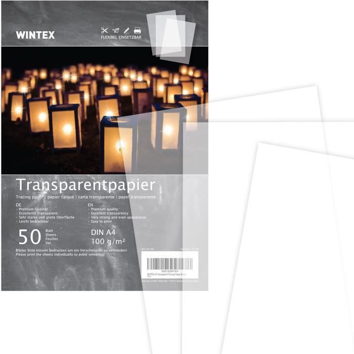 Papier Calque Transparent A4 - Lot de 50 - Feuilles de Calque pour l ...