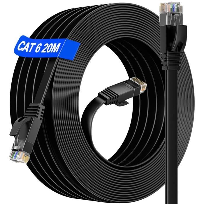 Câble Ethernet 20m, rj45 20m Cat 6 Haut Débit Câble RéSeau Plat Gigabit ...