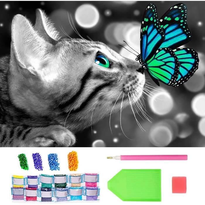 Chat Diy 5D Kit Diamond Painting Animaux 30X40Cm,Papillon Peinture ...