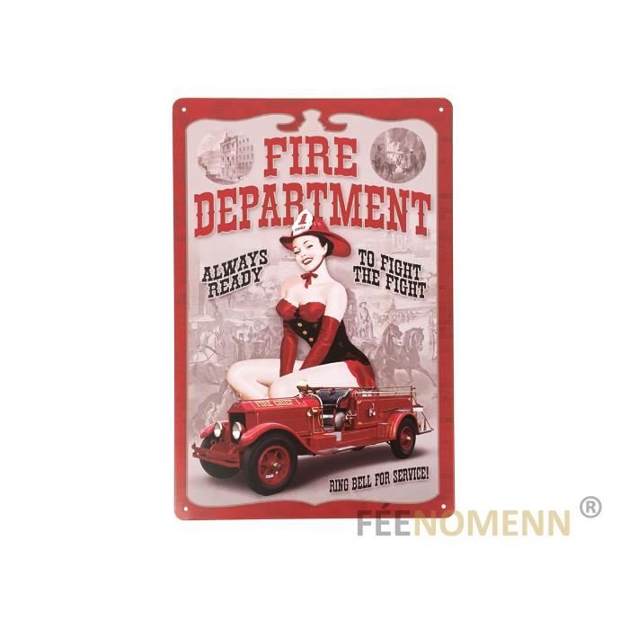 Plaque Métal Déco Vintage - Voiture Pompier Pin up - Fire Department ...