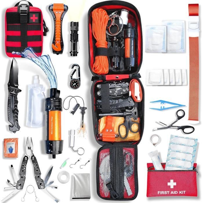 WONCROW Kit de Survie Complète + Trousse de Secours + Paille Filtrante ...