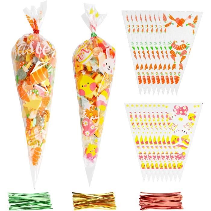 100Pcs Sacs Bonbons, Sacs De Cône Triangle De Pâques,Sachet Plastique ...