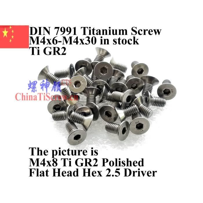 M4-15mm-10 pcs Ti GR2 -Vis en titane DIN 7991 M4 M4x6 M4x8 M4x10 M4x12 ...