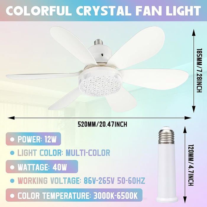 Ventilateurs de plafond avec éclairage, douille E27 et télécommande ...