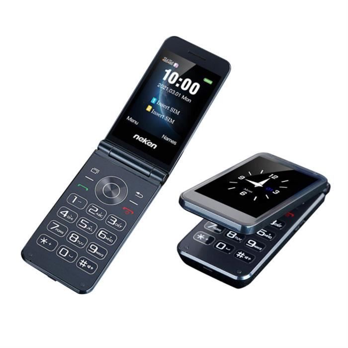 Téléphone portable à clapet Mobile senior Bleu, Double écran LCD ...