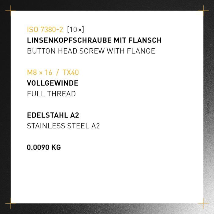 Vis à tête bombée avec bride M8 × 16 (ISO 7380-2 TORX, Acier inoxydable ...