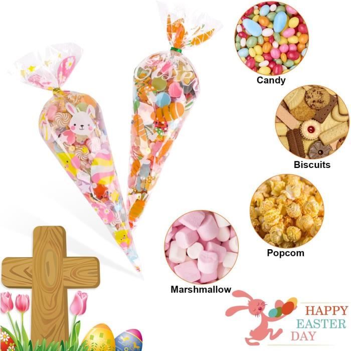 100Pcs Sacs Bonbons, Sacs De Cône Triangle De Pâques,Sachet Plastique ...