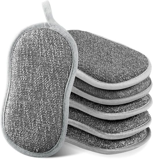 6Pcs Reusable Washing Up Sponge, Dual Sided Kitchen Sponge And Bathroom ...