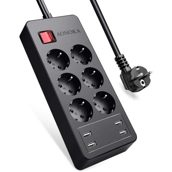 Multiprises Electrique 6 Prises USB,Rallonge Multiprise Parafoudre avec ...