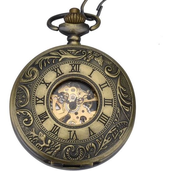 Montre Gousset Mecanique Steampunk Montre Homme Squelette Mécanique cuivre Gousset Dore Noir ...