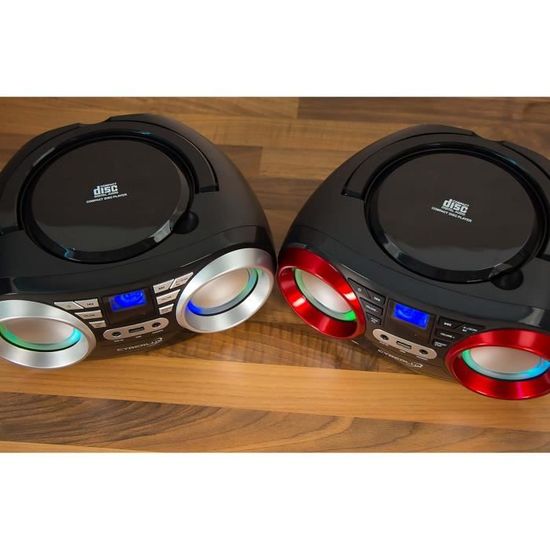 Lecteur CD/MP3 Boombox - CYBERLUX - Noir/Rouge Cerise - Radio FM - USB ...