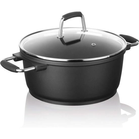 Bratoni casserole en fonte d'alm de qualité "cast" avec couvercle en verre 28 cm revêtement ...