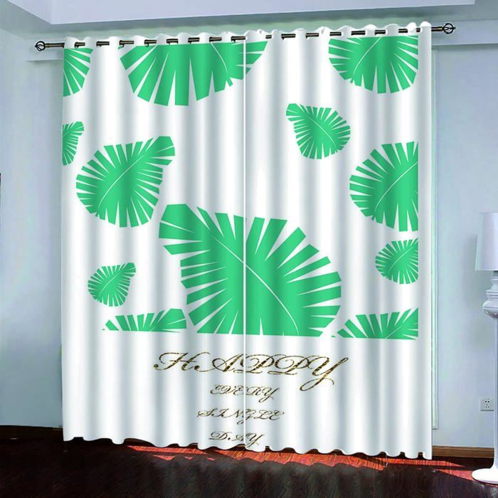 Rideau Occultant L 200 X H 165 Cm Lot De 2, 3D Motif De Feuilles Vertes ...