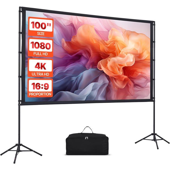 Écran de projection portable 254 cm-KAL-16:9 4K HD,2 trépieds,toile ...