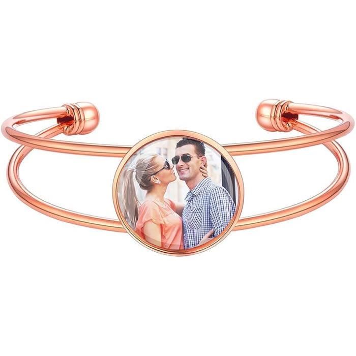 Bracelet Photo Personnalisé,Jonc Réglable-Gourmette Charm Coeur ...