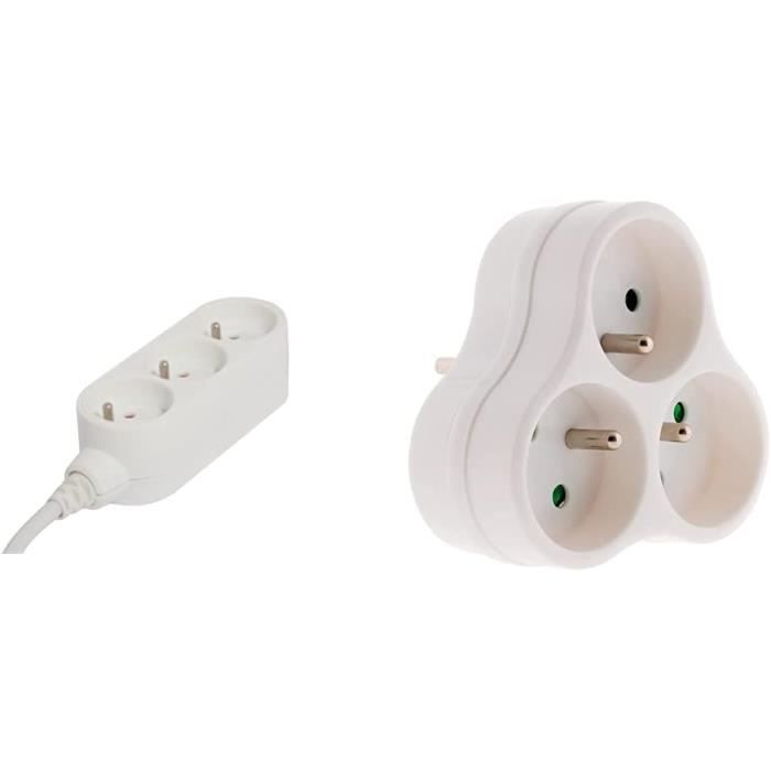 Bloc Multiprise 3 Prises Design Sans Parafoudre, Bloc 3 Prises - 0,5M -Blanc & Zenitech ...