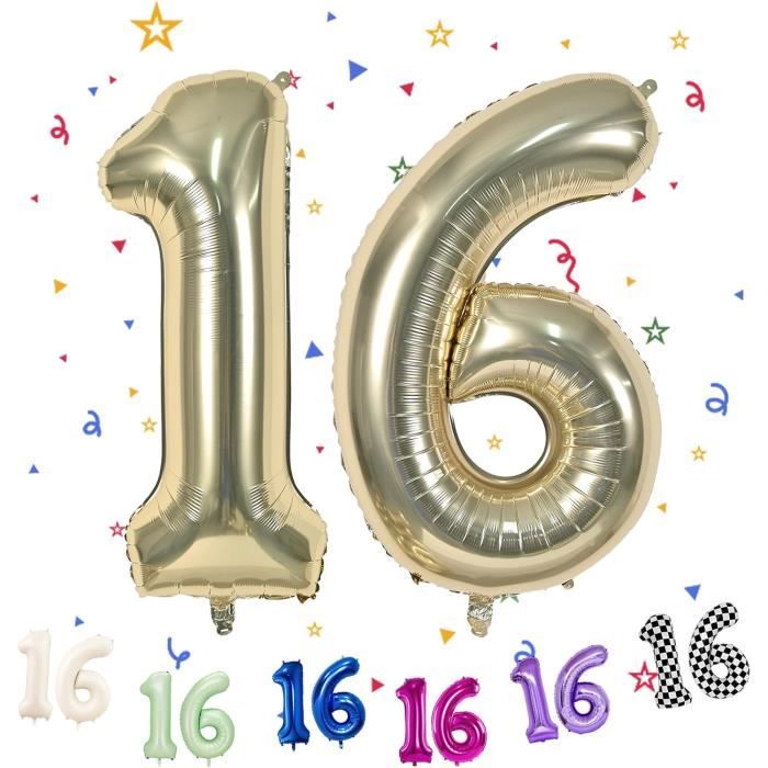 Ballons Anniversaire 16 Ans Doré - Ballon 16 Chiffre Anniversaire Geant ...