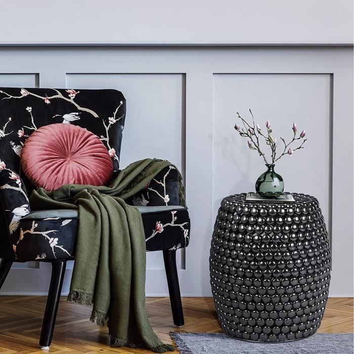 Table d'Appoint Sambhal Ø41 cm Rond 46 cm de Haut, Noir, Métal Brillant ...