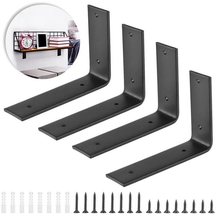 AJW-4PCS 250x150mm Supports d'étagère murale Equerre Murale Noir en ...