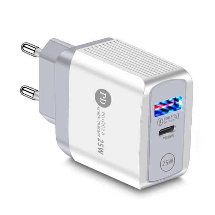 25W Plug Eu blanc - Chargeur Usb type c mural 25W PD à double Ports ...