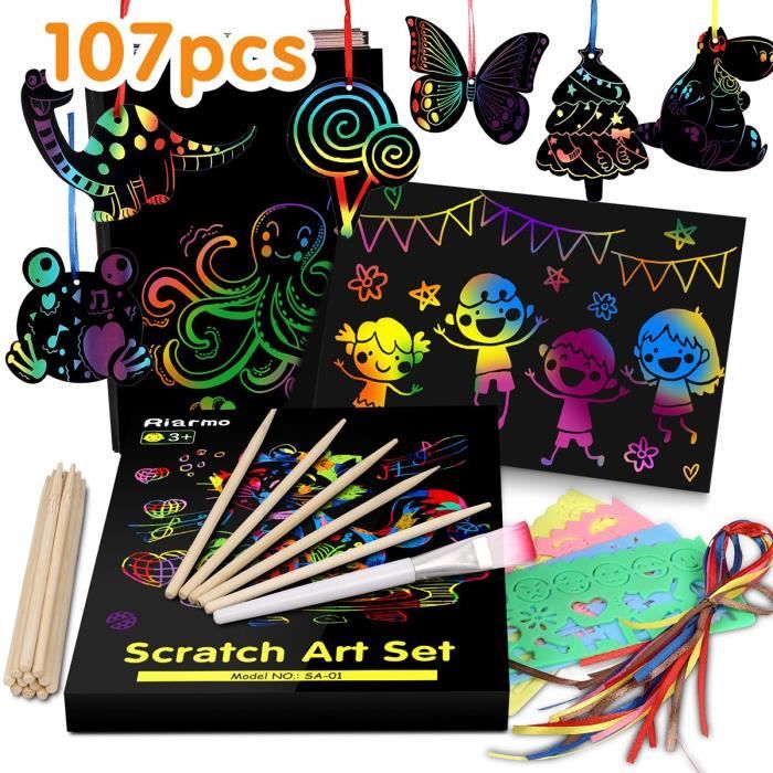 MEIDONG Enfants scratch art paper set, 107pcs rainbow magic scratch ...
