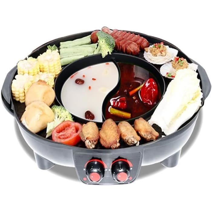 Barbecue électrique Hotpot 2100 W 2 en 1 four à chaud grill sans fumée Soupe Teppanyaki ...