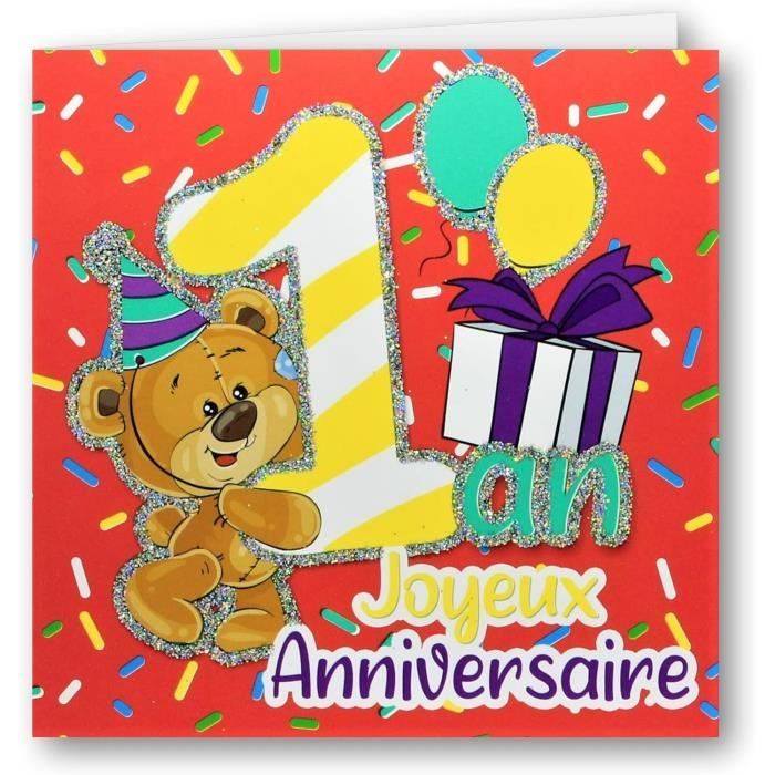 Carte Anniversaire 1 An - Format Carnet 15X15 Avec Texte - Encre ...
