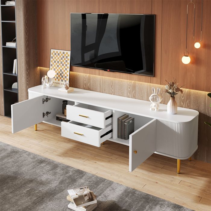 Meuble Tele Blanc avec Rangement, Meuble TV Bas Moderne,Tiroirs, Coins ...