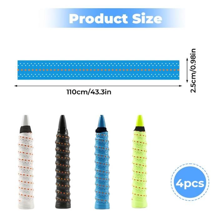 4 Pièces PU Raquette Grip Bande Ruban, 110 cm Ruban de Raquette Grip ...