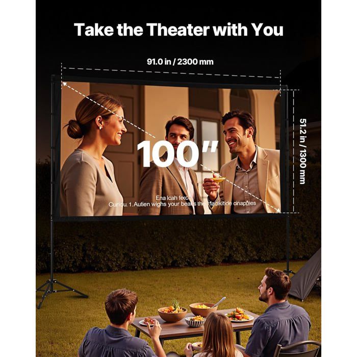 Écran de projection portable 254 cm-KAL-16:9 4K HD,2 trépieds,toile ...